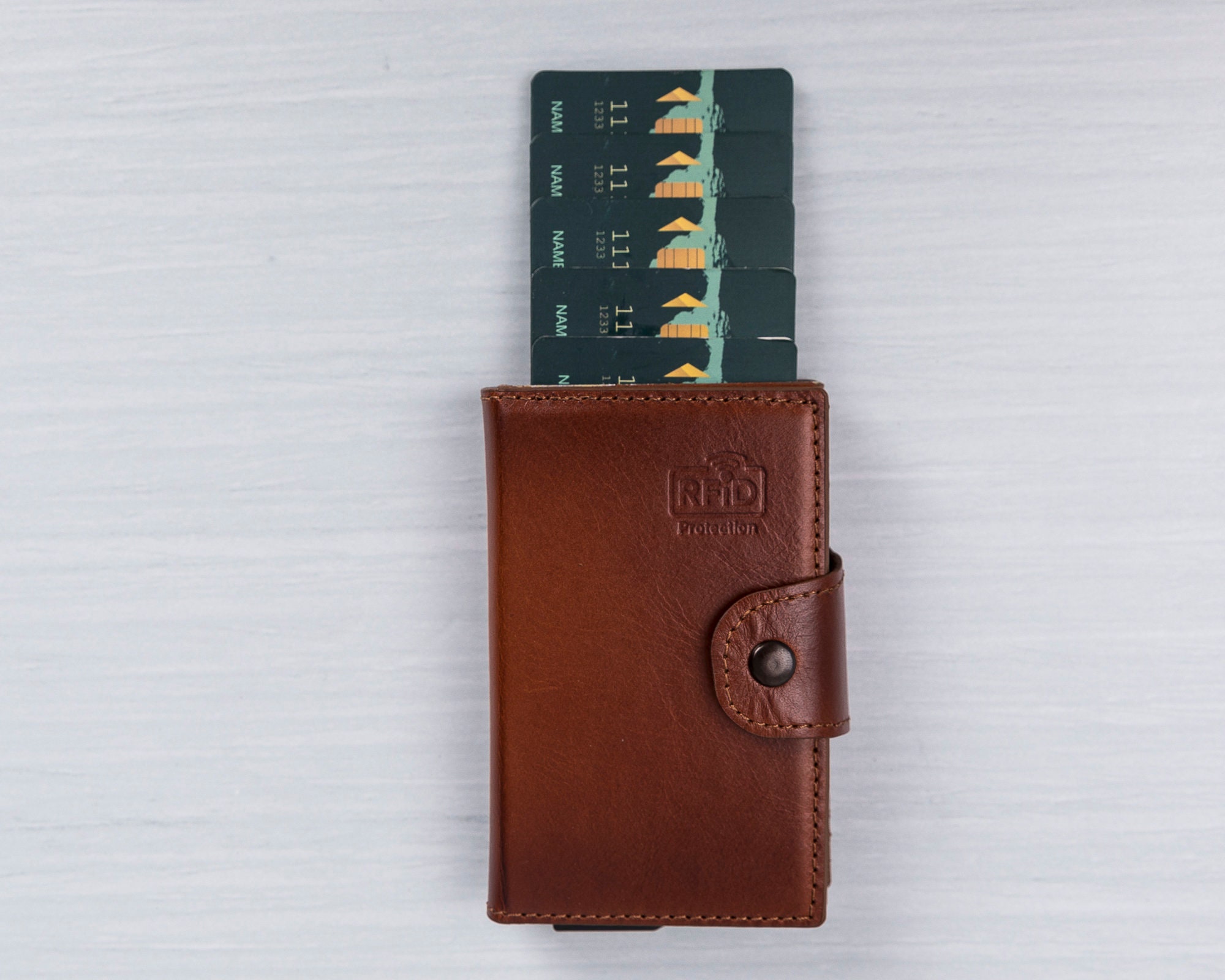 Personalized Brown Leather Pop up Wallet: RFID Blocking Card Holder - Etsy