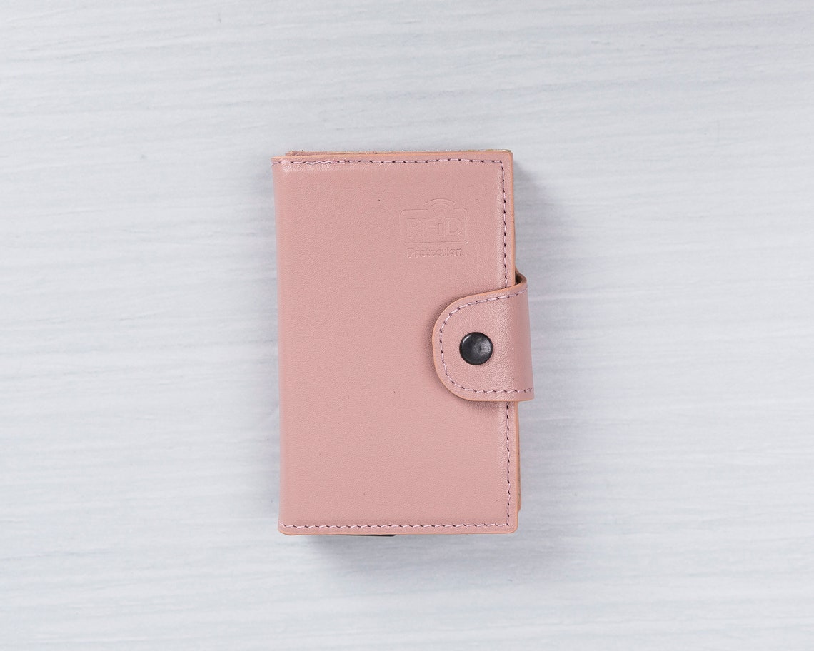 Custom Leather Pop up Wallet RFID Blocking Mechanical Card - Etsy