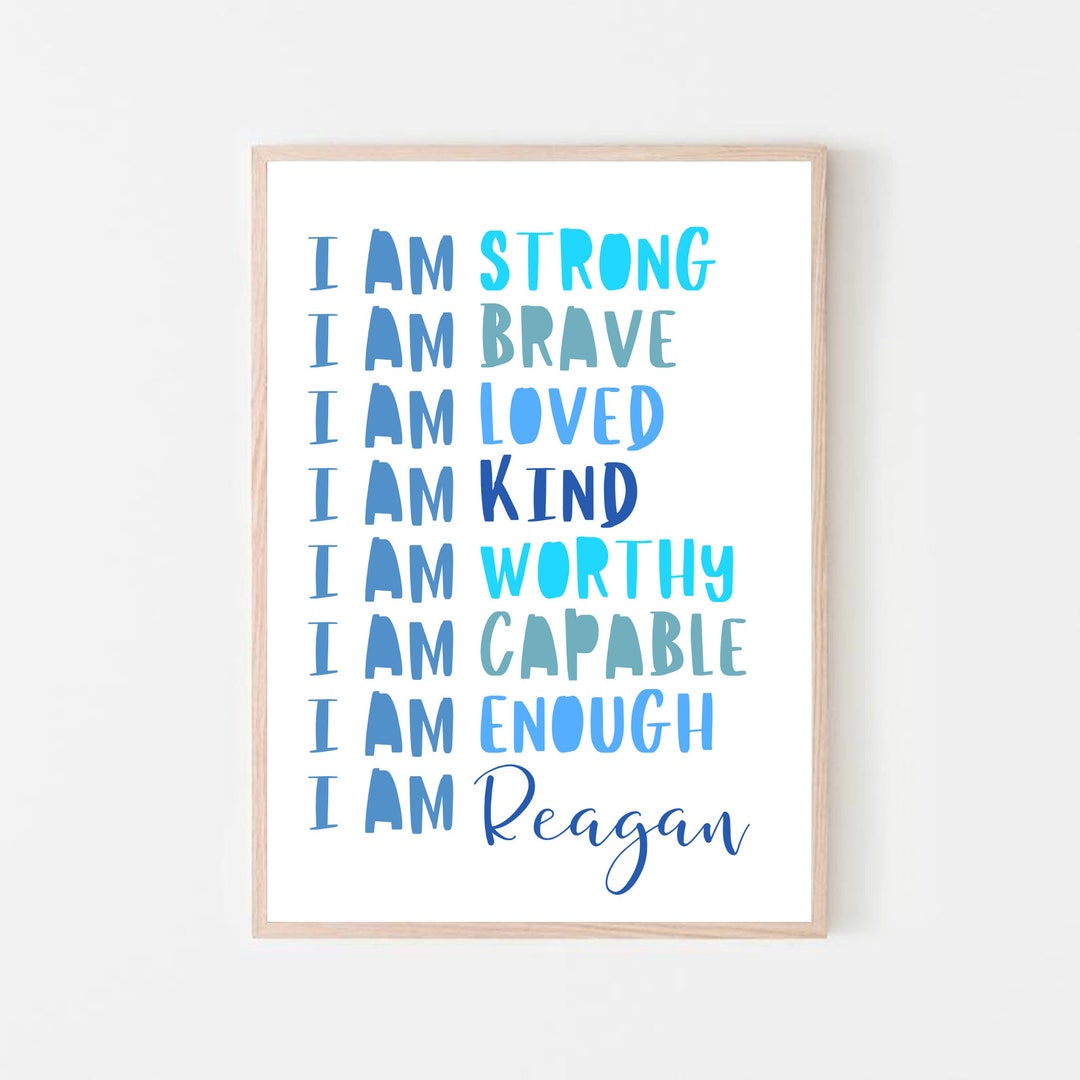 Personalized "i Am" Poster for Kids - Name Poster, I Am Strong, Brave ...