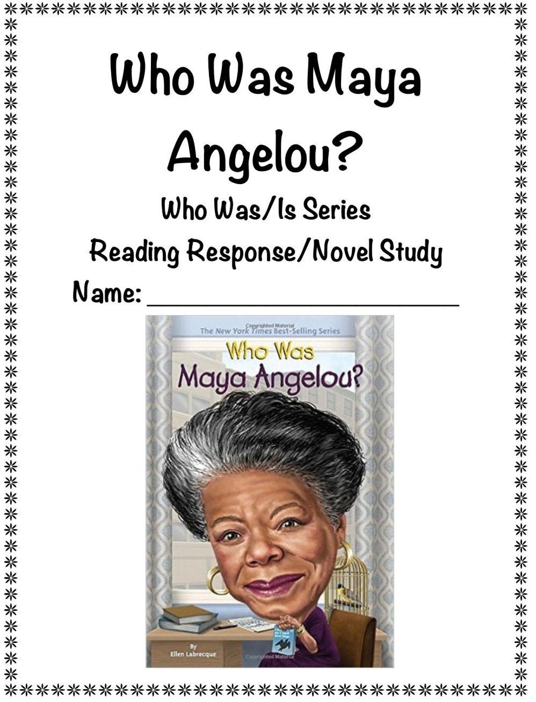 Novel Study - Who Was Maya Angelou (who Was? Series), 3rd, 4th, 5th ...