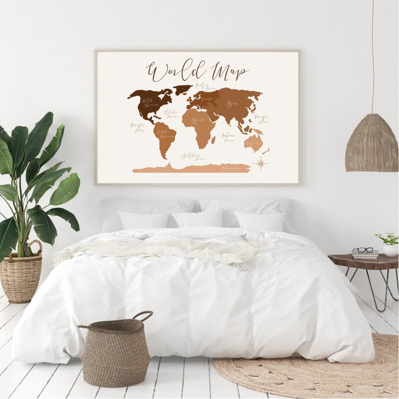 Minimalist Map Print World Map Print 7 Continents Poster | Etsy