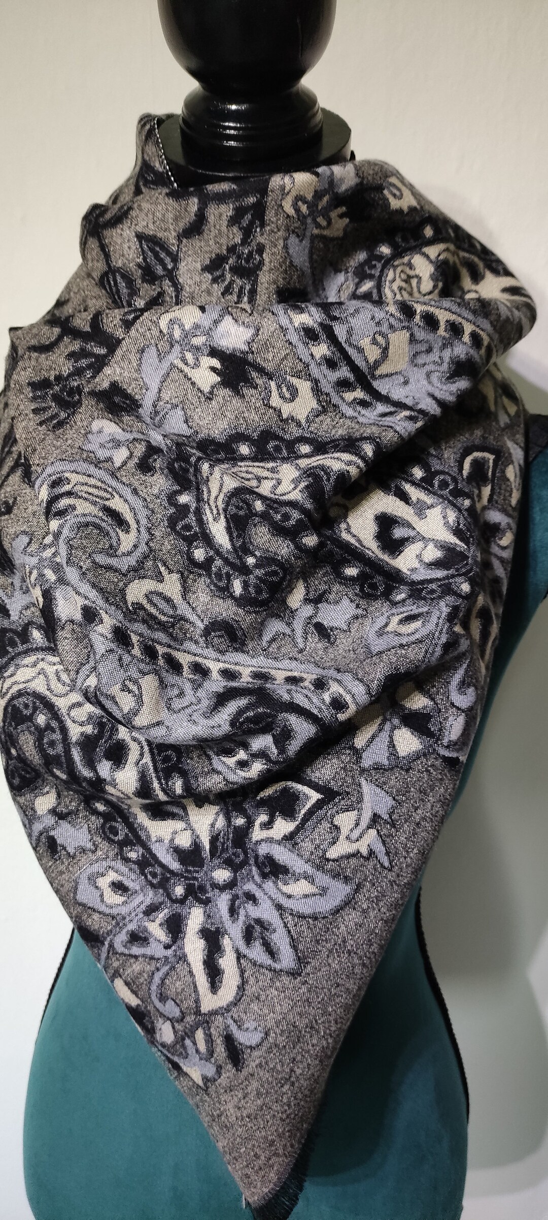 Elegant Scarf in Black Gray, Front and Back in Different Colors. Heavy ...
