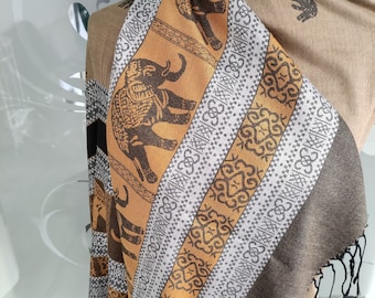 Unusual Scarf With Elephants. Front and Back in Different Colors. This ...