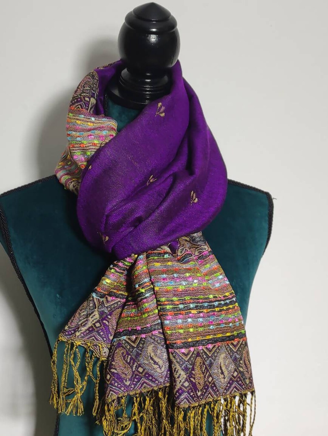 Elegant Purple Scarf, Woven on Both Sides. Beige Reverse. Excellent ...