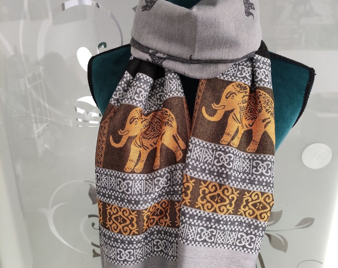 Unusual Scarf With Elephants. Front and Back in Different Colors. This ...