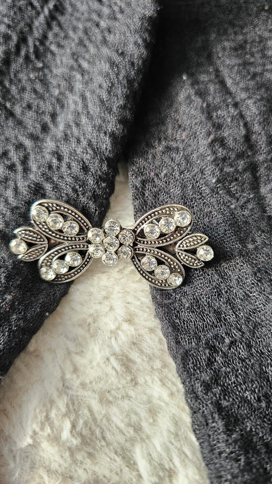 Small Silver Jacket Clasp With Delicate Stones. Detachable With Clips ...