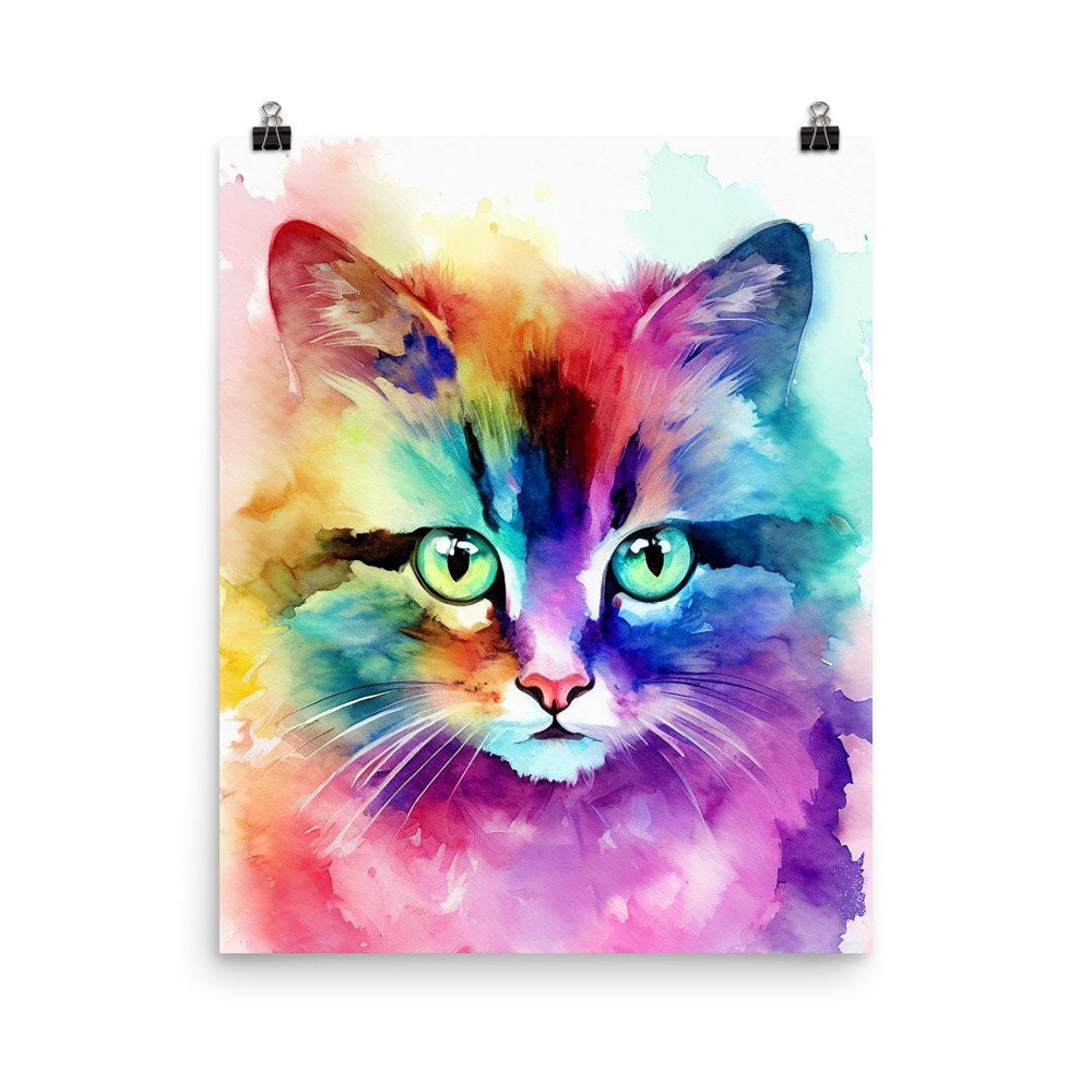 Watercolor Cat Colorful