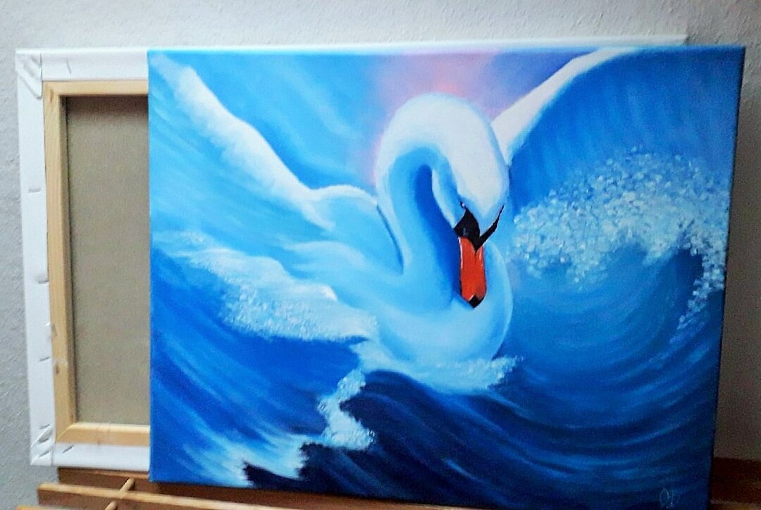 White Swan Painting Bird Original Art Animal Artwork Bird Oil Canvas ...