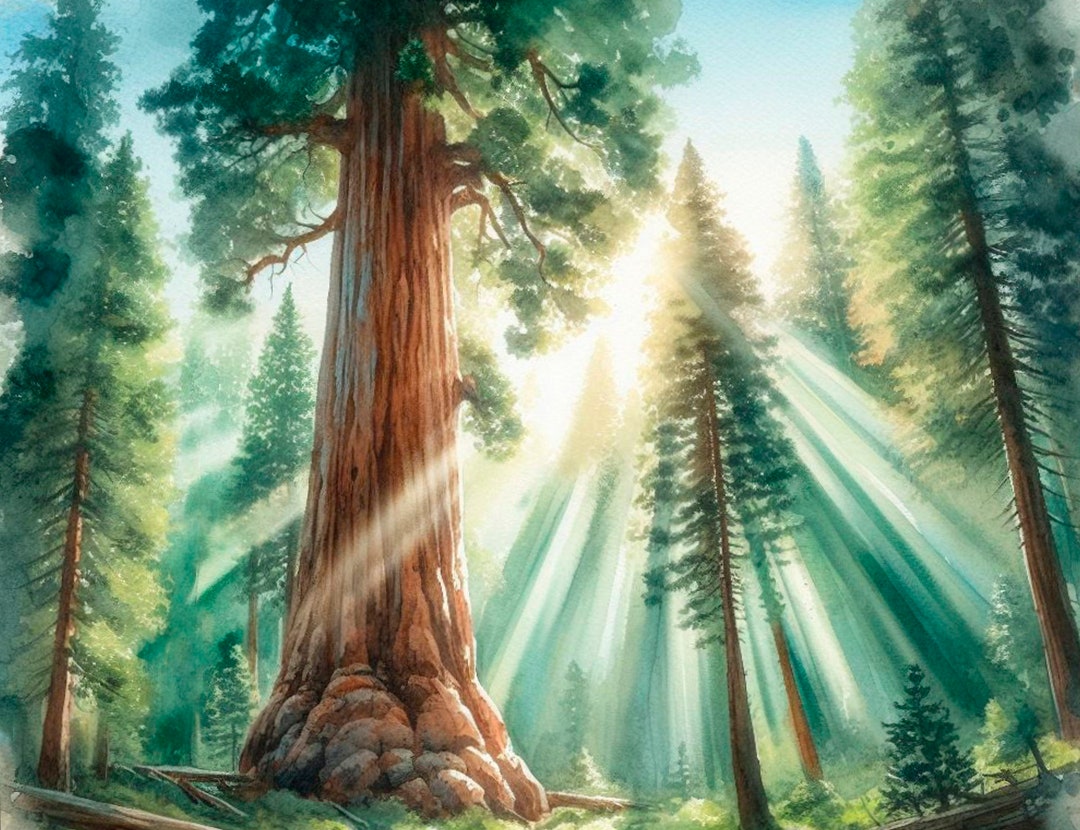Sequoia Tree Watercolor Art Print: Forest Landscape Poster - Etsy