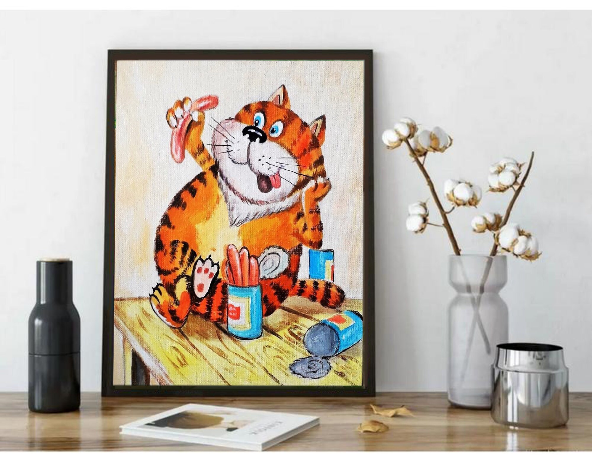 Funny Cat Painting Animal Original Art Pet Portrait Painting - Etsy