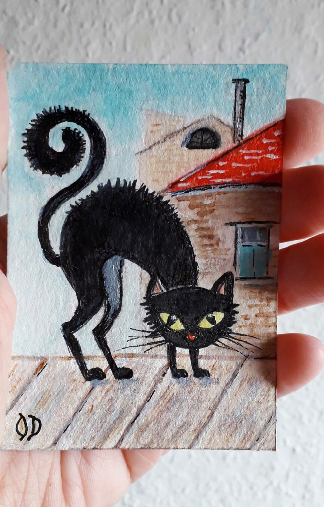 Black Cat Watercolor ACEO Painting: Miniature Animal Art - Etsy