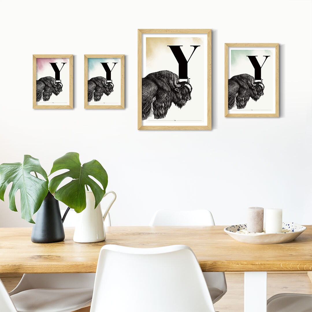 Personalisierbar: Vintage Art Print Buchstabe Y wie Yak Y - Etsy.de
