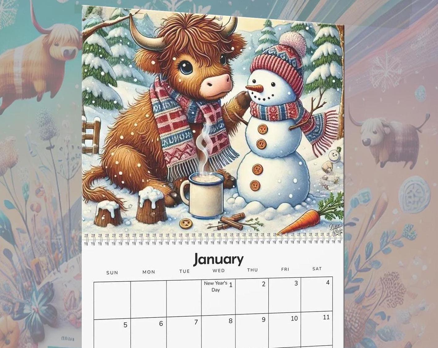 2025 Cow Calendar, Super Cute Highland Cow Calendar 2025, Cows Gifts ...