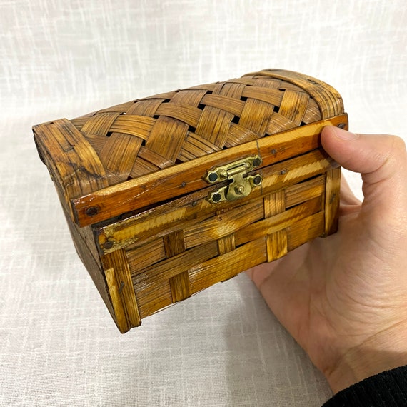 Vintage Handmade Wicker Wooden Box Wicker Wooden Trinket Box | Etsy