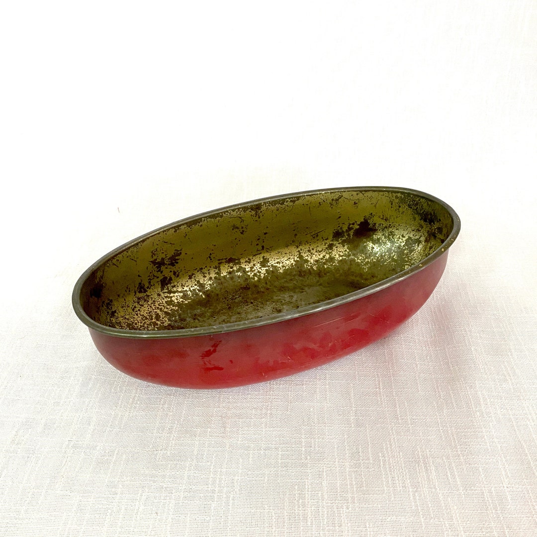 Vintage Oval Tin Bowl Decorative Red Tin Bowl Red Gold - Etsy