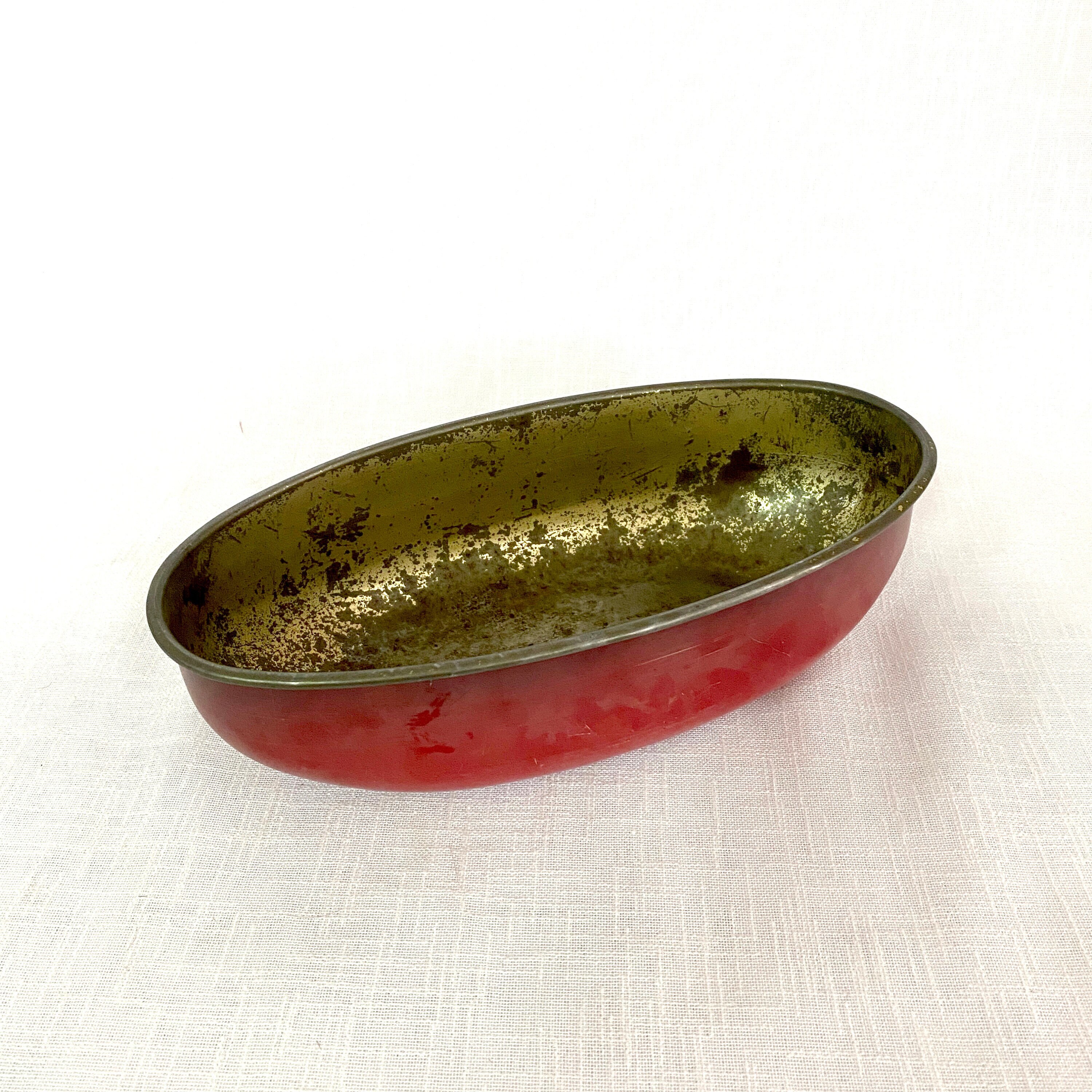 Vintage Oval Tin Bowl Decorative Red Tin Bowl Red Gold - Etsy