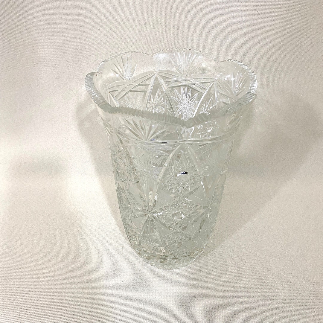Large Vintage Crystal Glass Vase, 9.85 Cut Crystal Vase, Footed Crystal ...