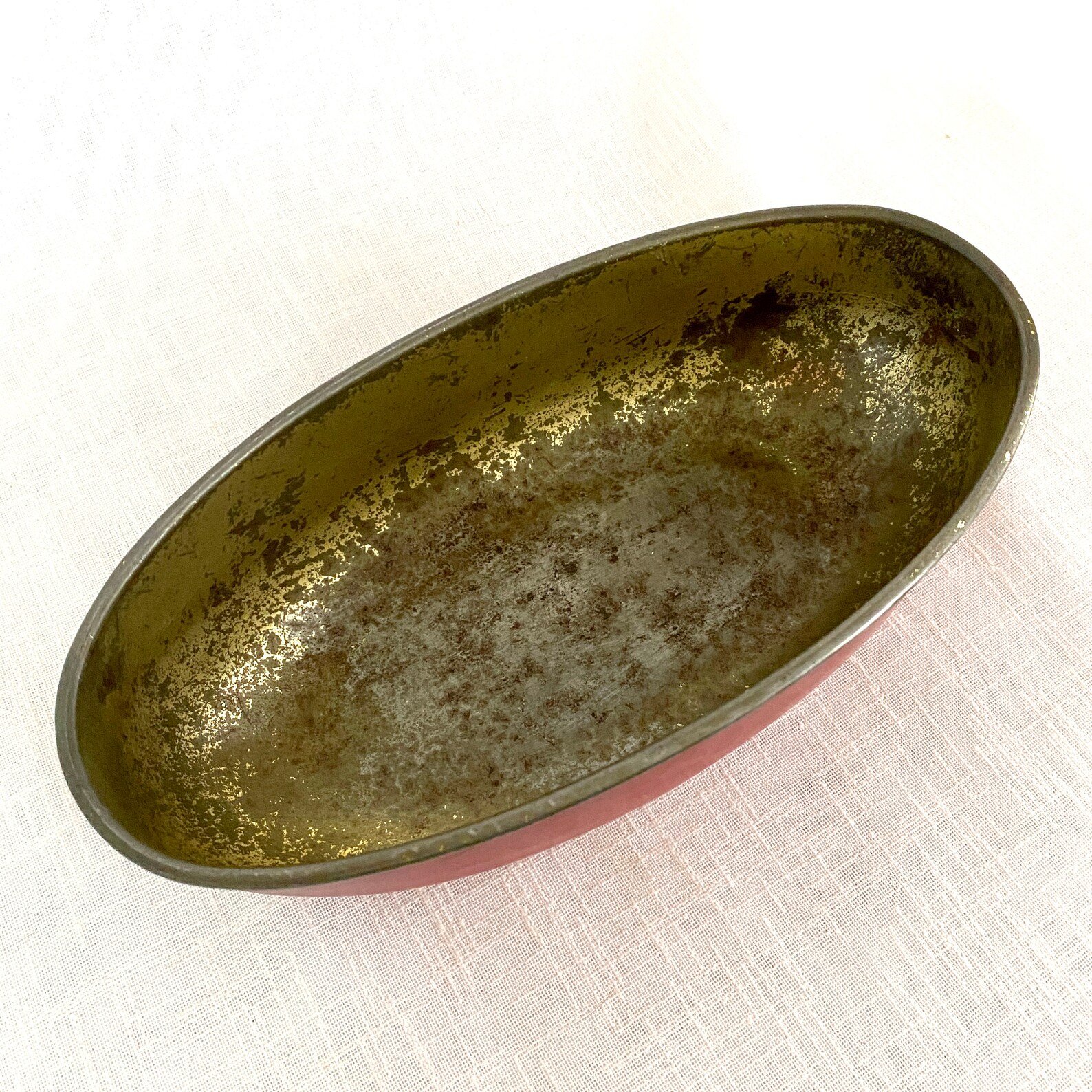 Vintage Oval Tin Bowl Decorative Red Tin Bowl Red Gold - Etsy