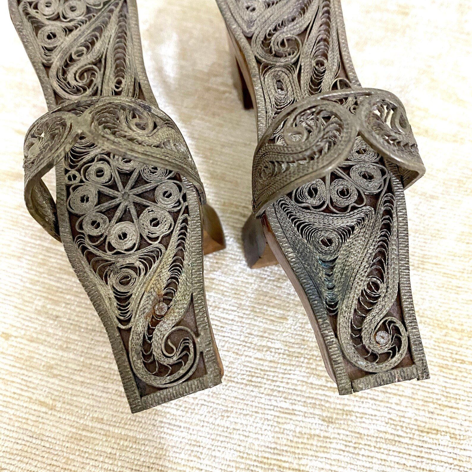 Vintage Miniature Nalin Clogs | Turkish Wooden Filigree Metal Clogs ...
