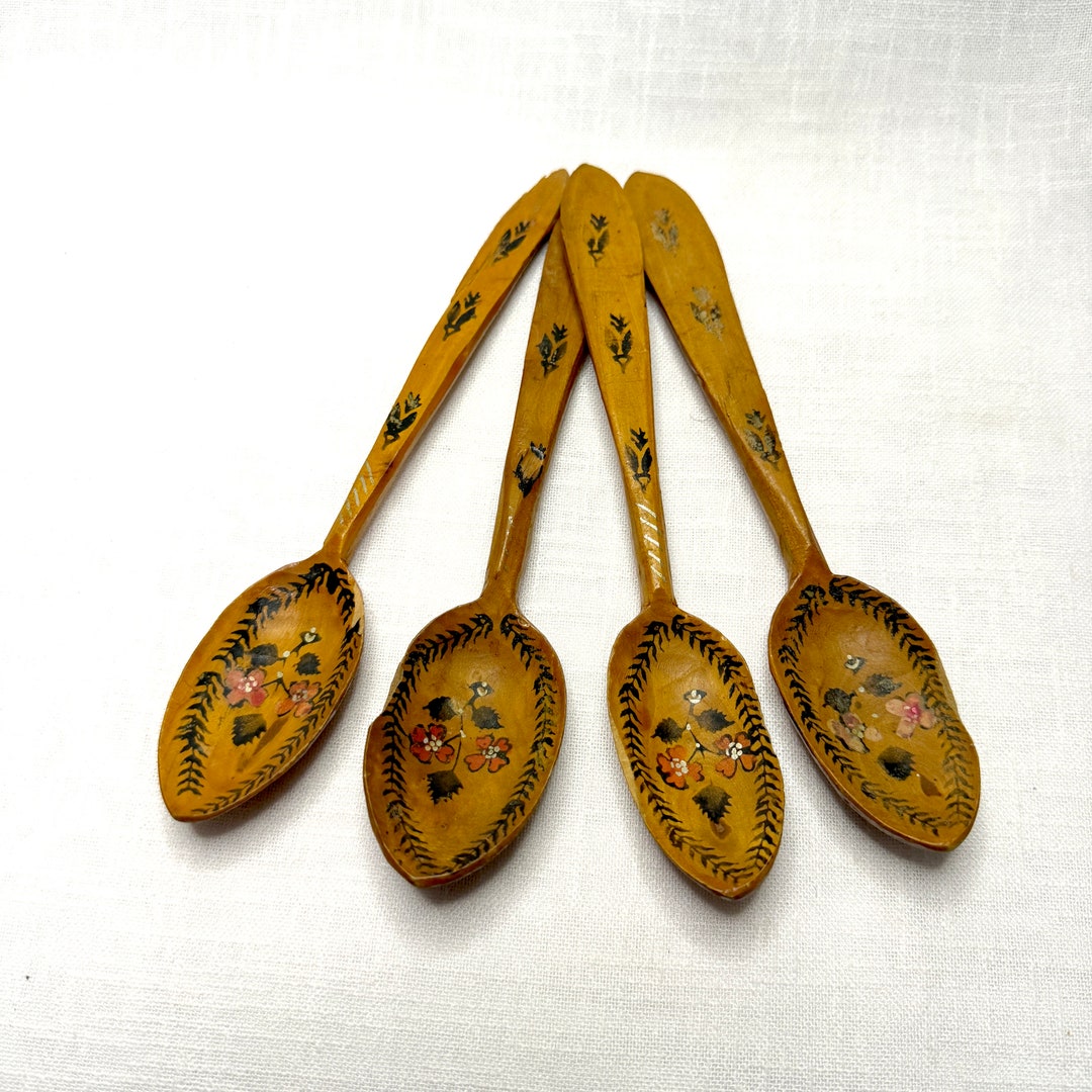 Set of 4 Vintage Hand Painted Wooden Spoons, Decorative Kitchen ...