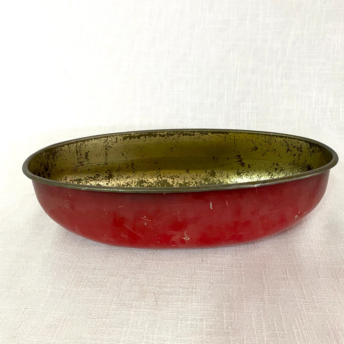 Vintage Oval Tin Bowl Decorative Red Tin Bowl Red Gold - Etsy