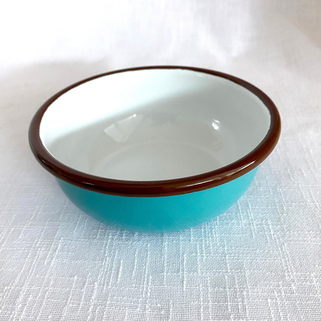 Small Retro Enamel Bowl | Turquoise Brown Enamel Bowl | Mini Camping ...