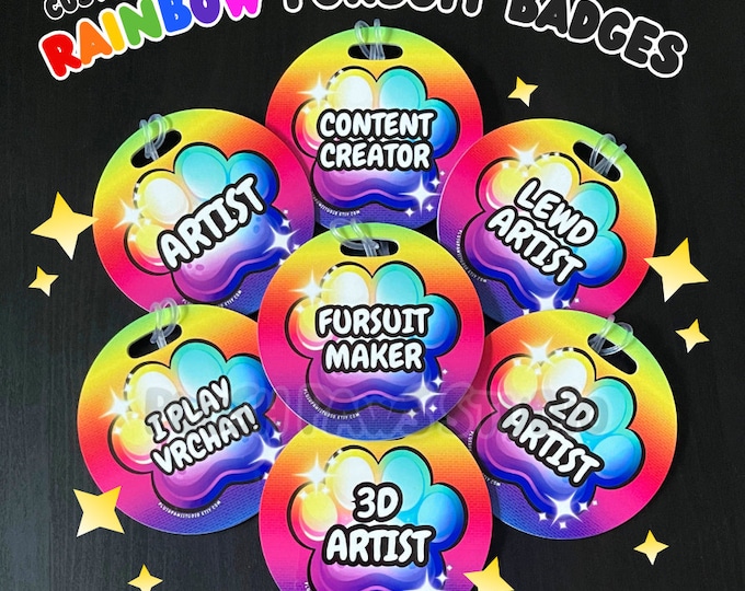 Rainbow Custom Fursuit Badge Tags | Custom Text Furry Badge Commission ...