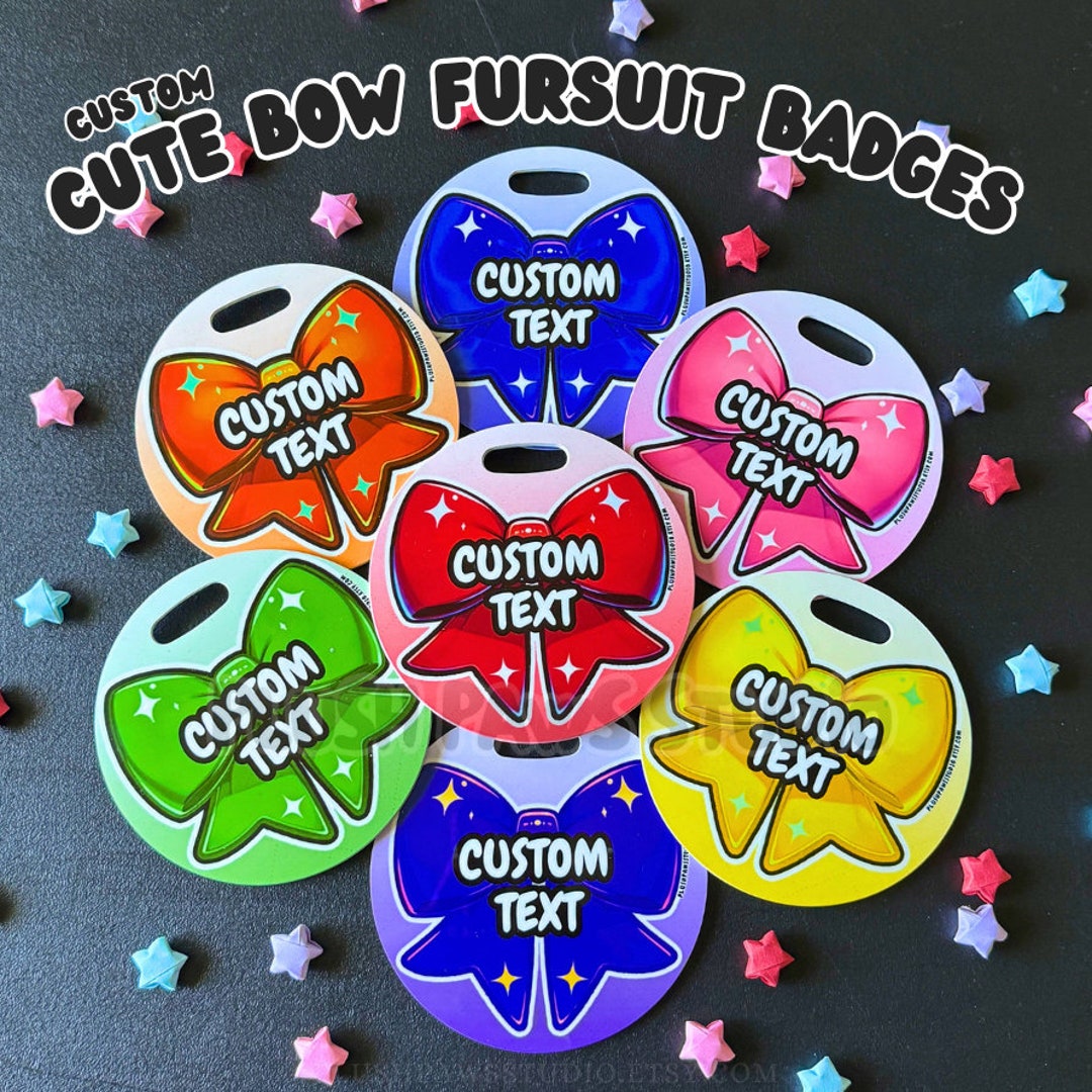 Cute Bow Custom Fursuit Badge Tags | Rainbow Colors | Custom Text Furry ...