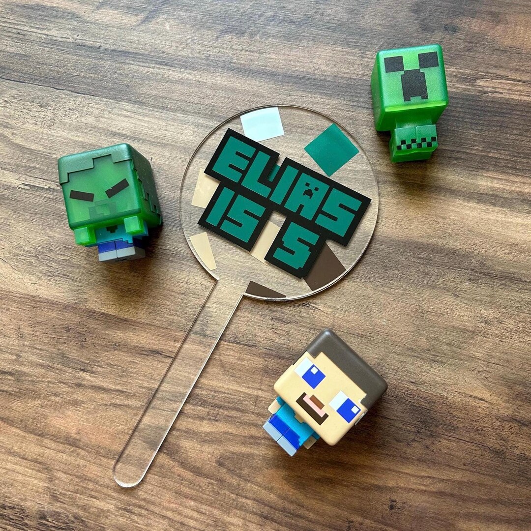 Minecraft Inspired Acrylic Cake Topper, Building Blocks Cake Topper ...