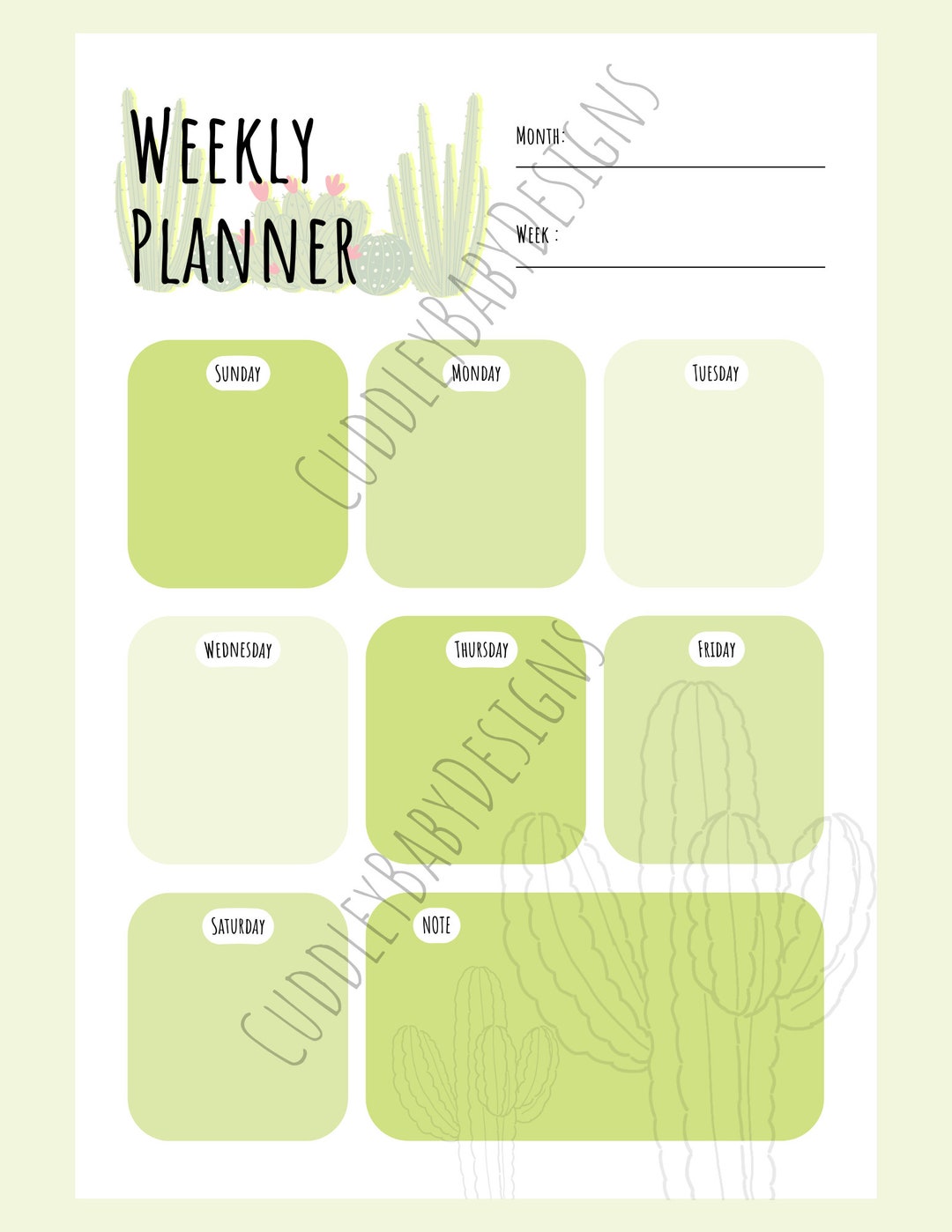 Cactus Weekly Planner Digital Download - Etsy