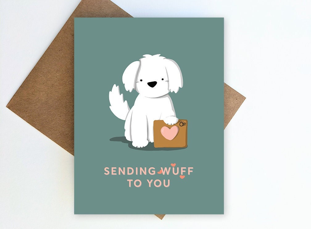 Sending Love White Dog Puppy Blank Pun Greeting Card Set / for Dog Mom ...
