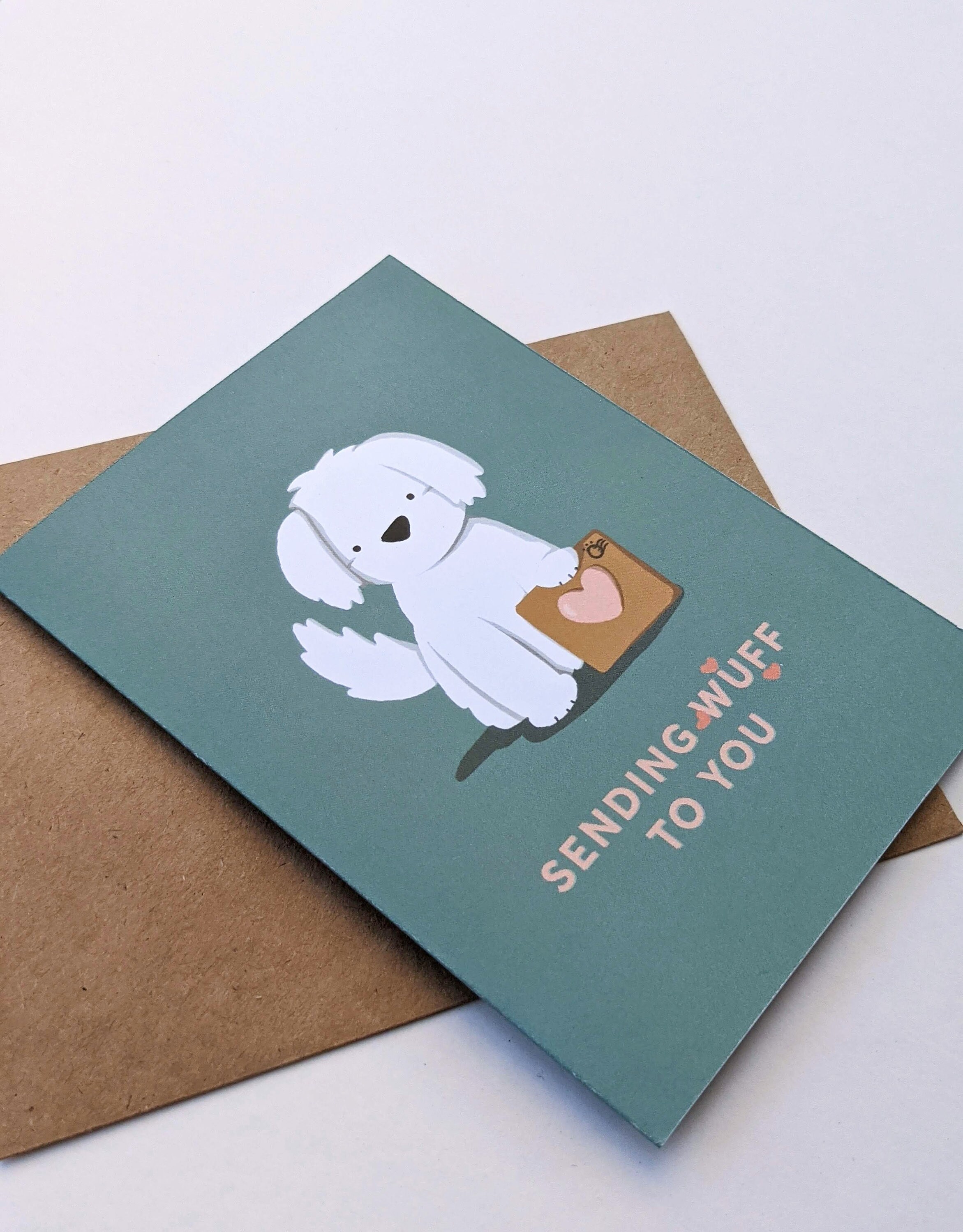 Sending Love White Dog Puppy Blank Pun Greeting Card Set / for Dog Mom ...