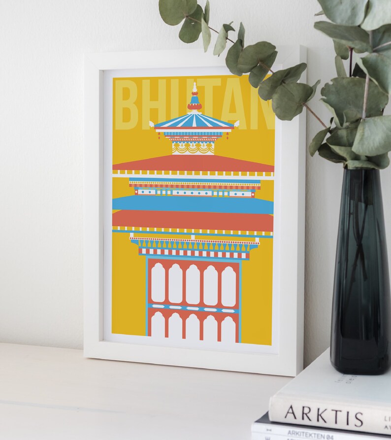 Bhutan Travel Poster, Digital Download, Printable Wall Art, Illustrated ...