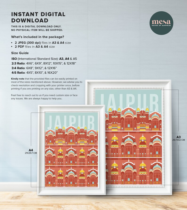 Jaipur Travel Poster, Digital Download, Printable Wall Art, Illustrated ...