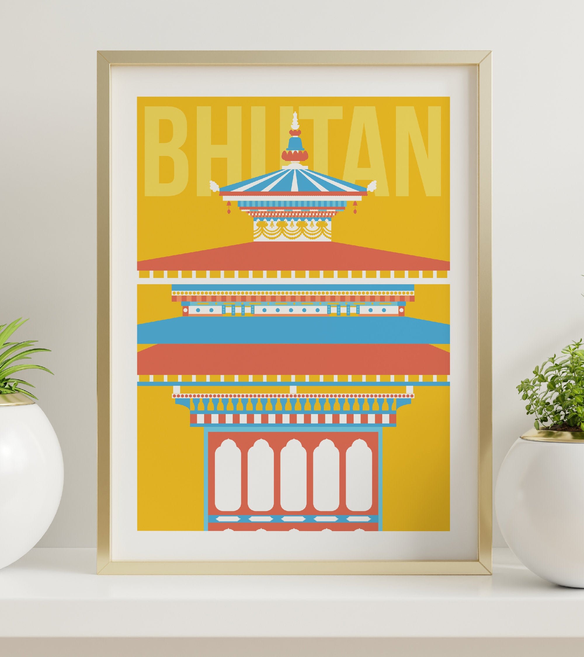 Bhutan Travel Poster, Digital Download, Printable Wall Art, Illustrated ...