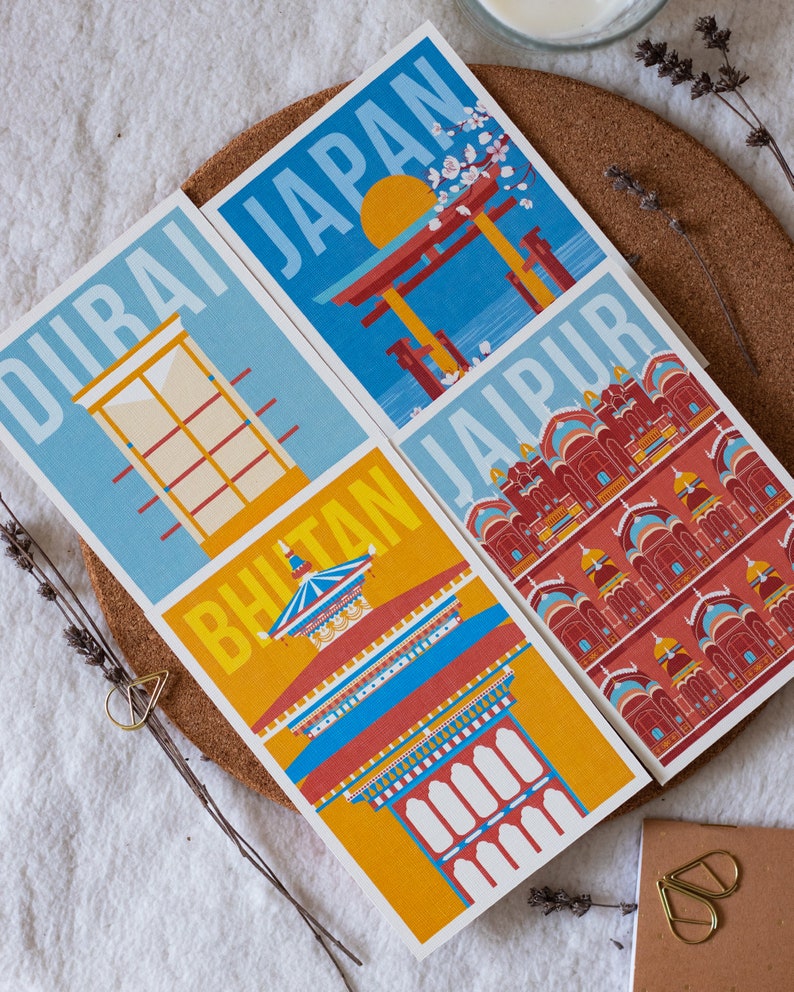 Asian Places Illustrated Postcards / Pack of 4 Postcards / - Etsy