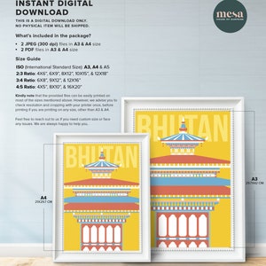 Bhutan Travel Poster, Digital Download, Printable Wall Art, Illustrated ...