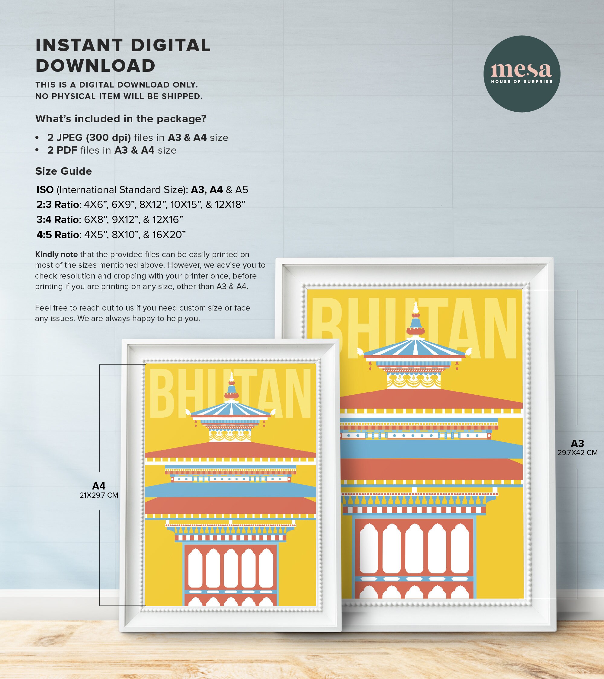 Bhutan Travel Poster, Digital Download, Printable Wall Art, Illustrated ...
