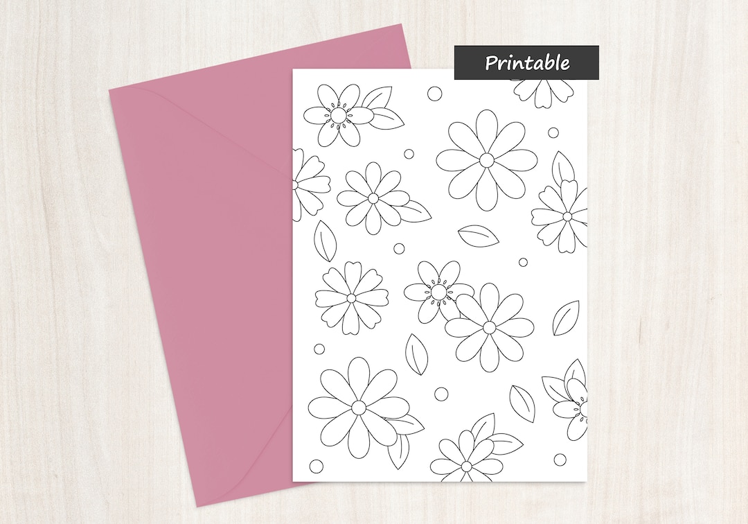 Floral Design Coloring Card Digital Download Children's Coloring Card ...