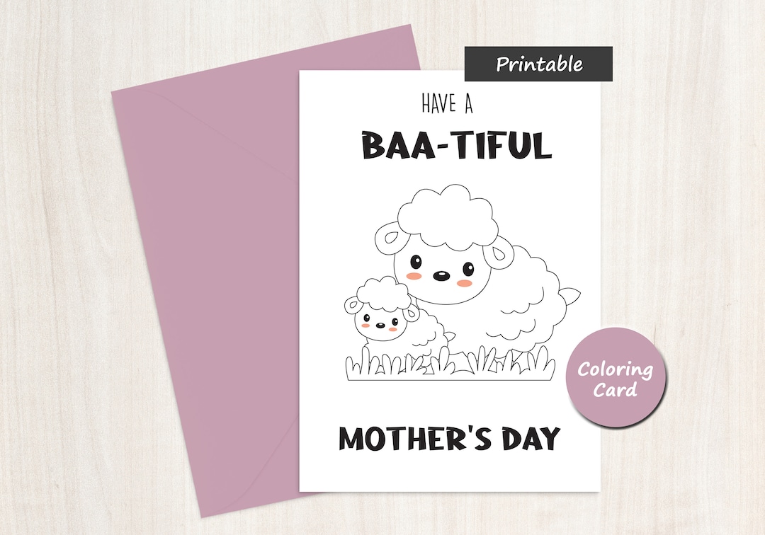 Baa-tiful Mother's Day Coloring Card - Digital Download - Sheep Front ...