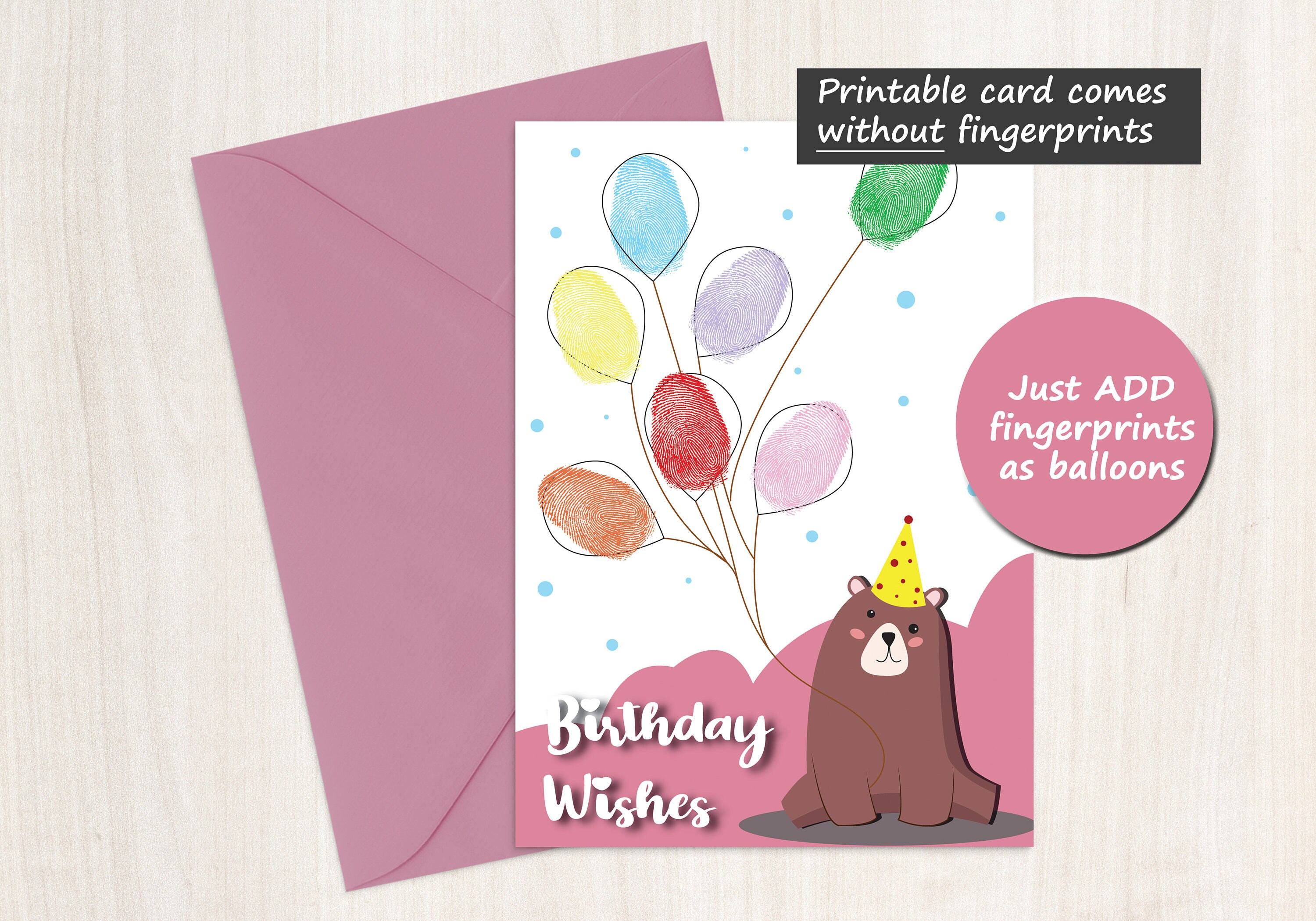 Balloon Birthday Wishes Card - Digital Download - Children's Bear and ...