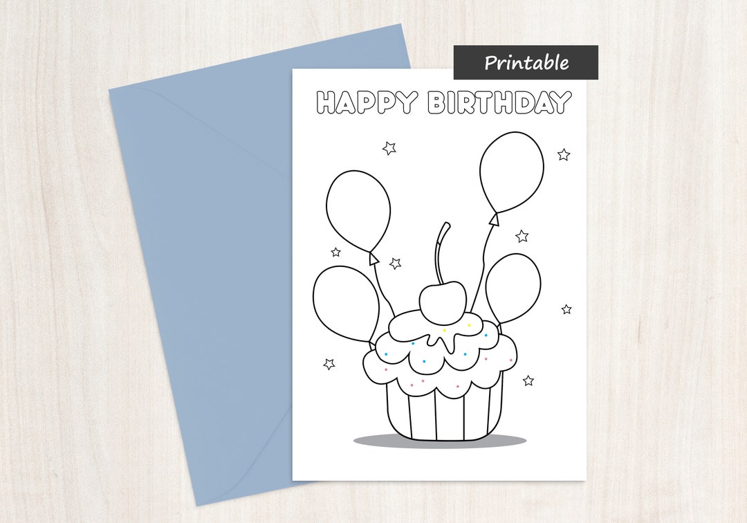 Happy Birthday Cupcake Coloring Card - Digital Download - Children's ...