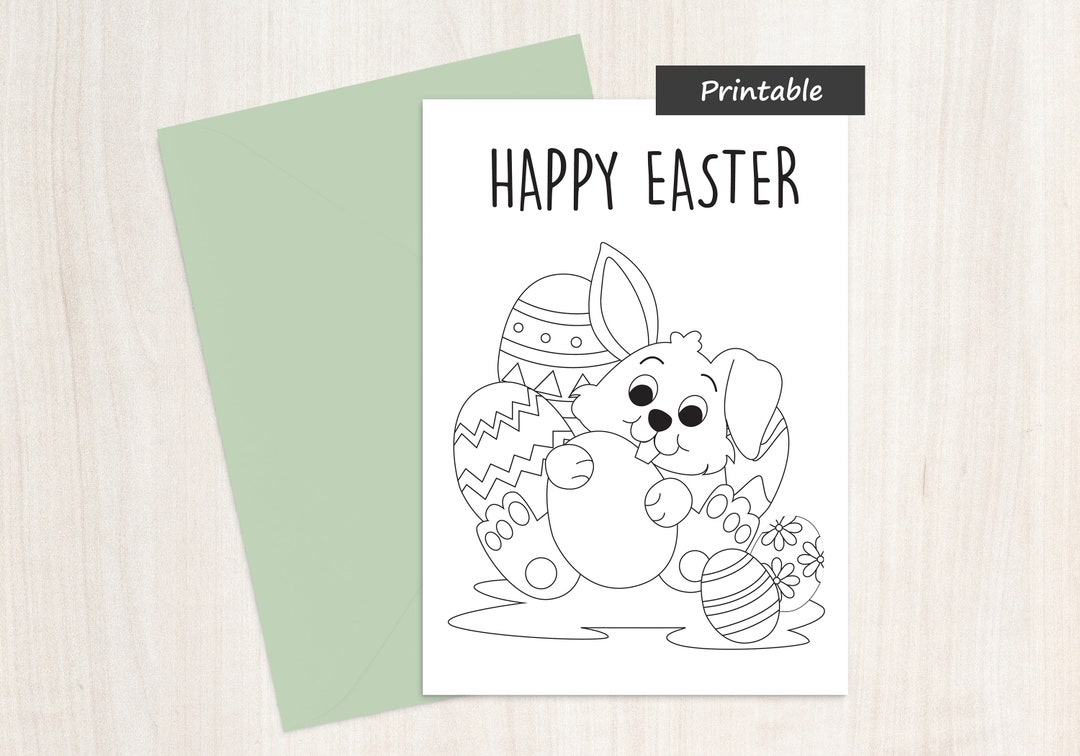Happy Easter Coloring Card - Digital Download - Children's Easter Bunny ...
