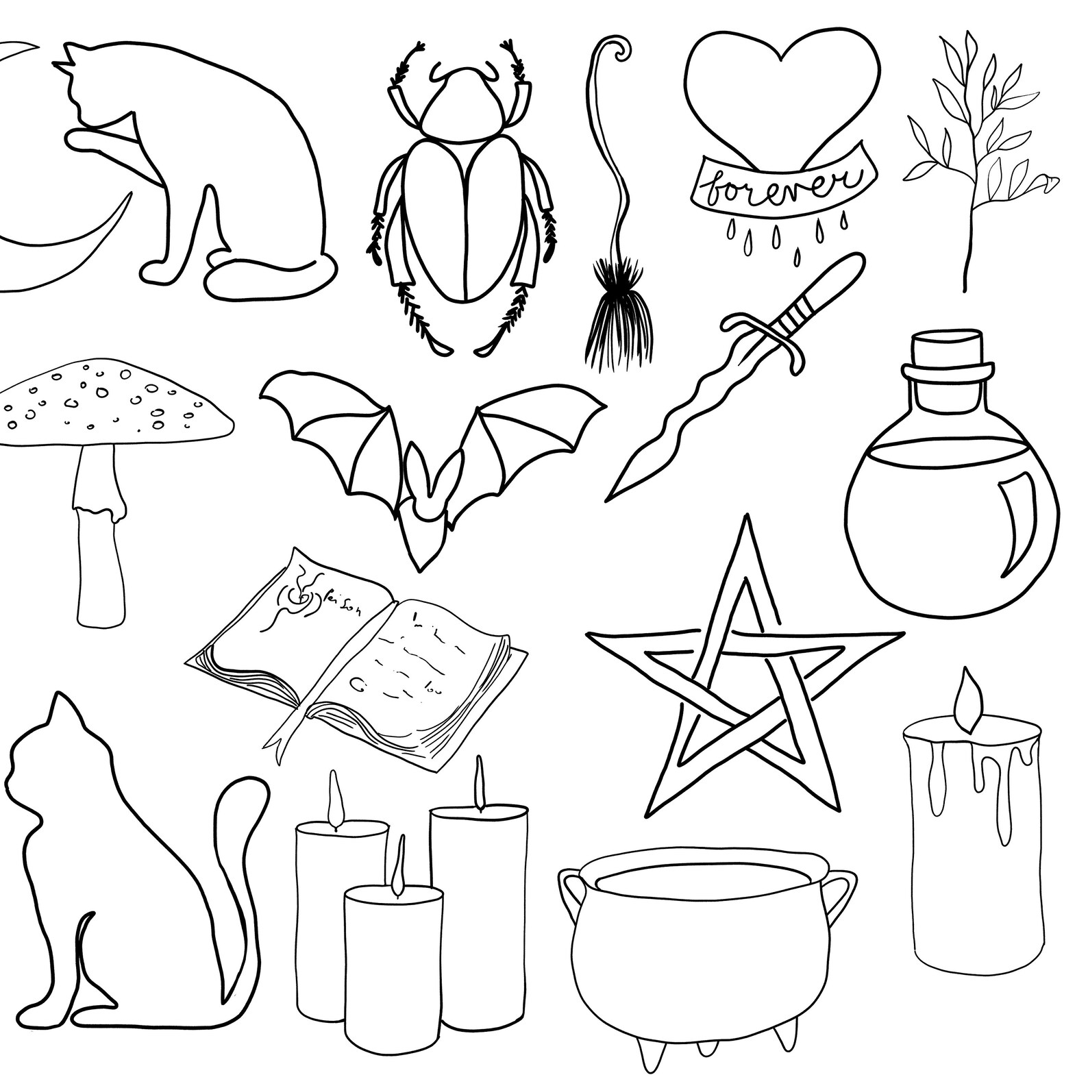 Magic Elements Clipart Set, Witch Graphic Clipart, Alchemy PNG, Magic ...