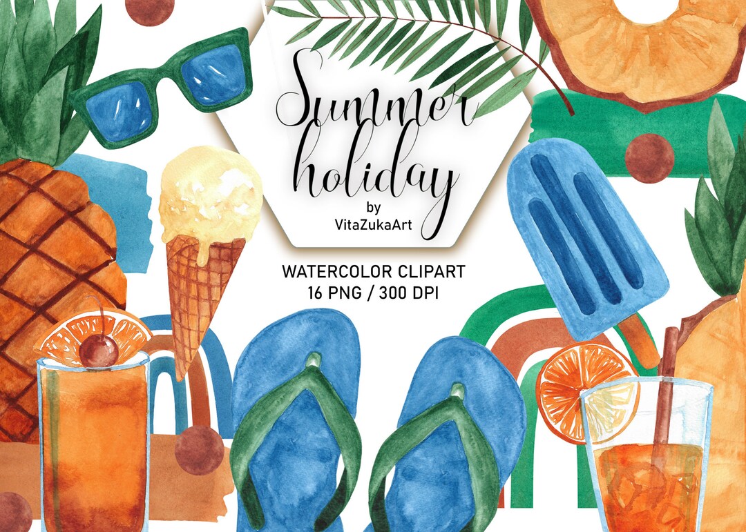 Summer Holiday Clipart, Summer Clipart, Watercolor Summer Clipart ...