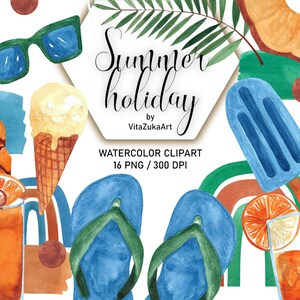 Summer Holiday Clipart, Summer Clipart, Watercolor Summer Clipart ...