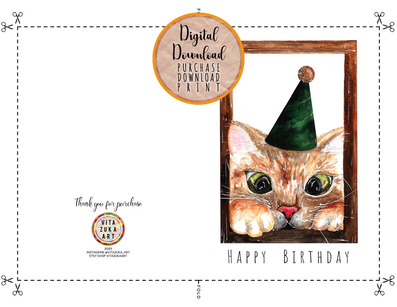 Printable Cat Card Birthday Cat Card Printable Greeting | Etsy