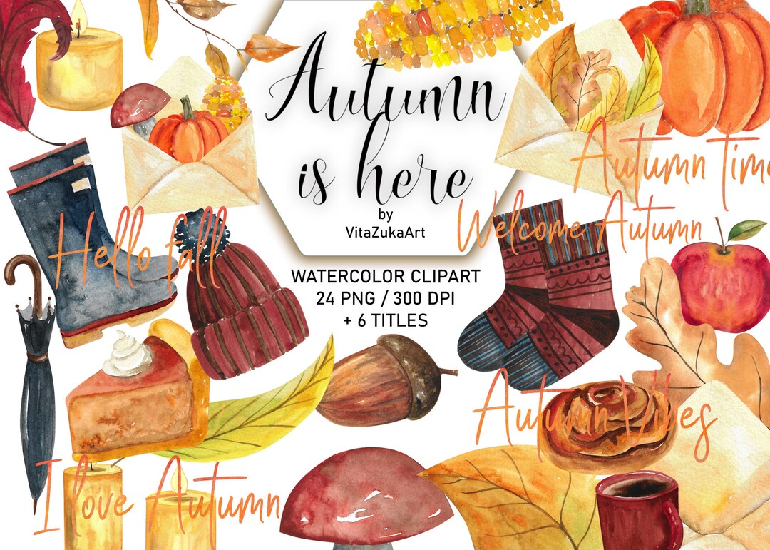 Autumn Watercolor Clipart Set: Fall PNG Graphics (digital Download) - Etsy