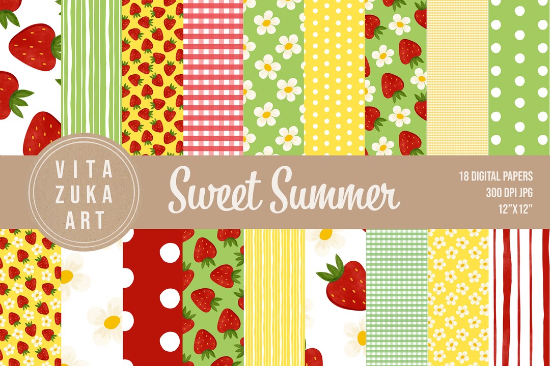 Strawberry Scrapbook Paper | Summer Fruit Seamless Pattern (digital ...