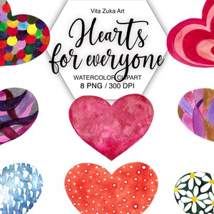 Valentines Clipart Set, Love Watercolor Clipart, Hearts PNG, Valentines ...